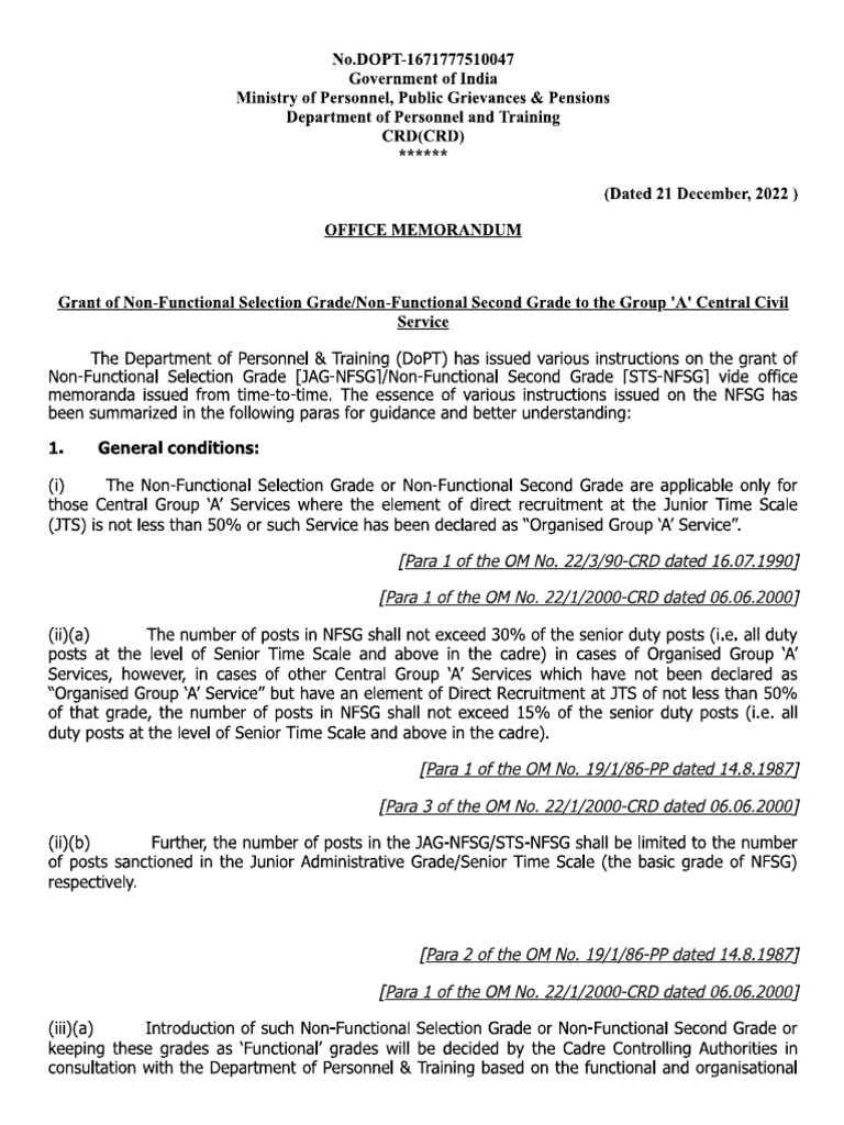 Grant of NFSG To GR A Ccs | PDF
