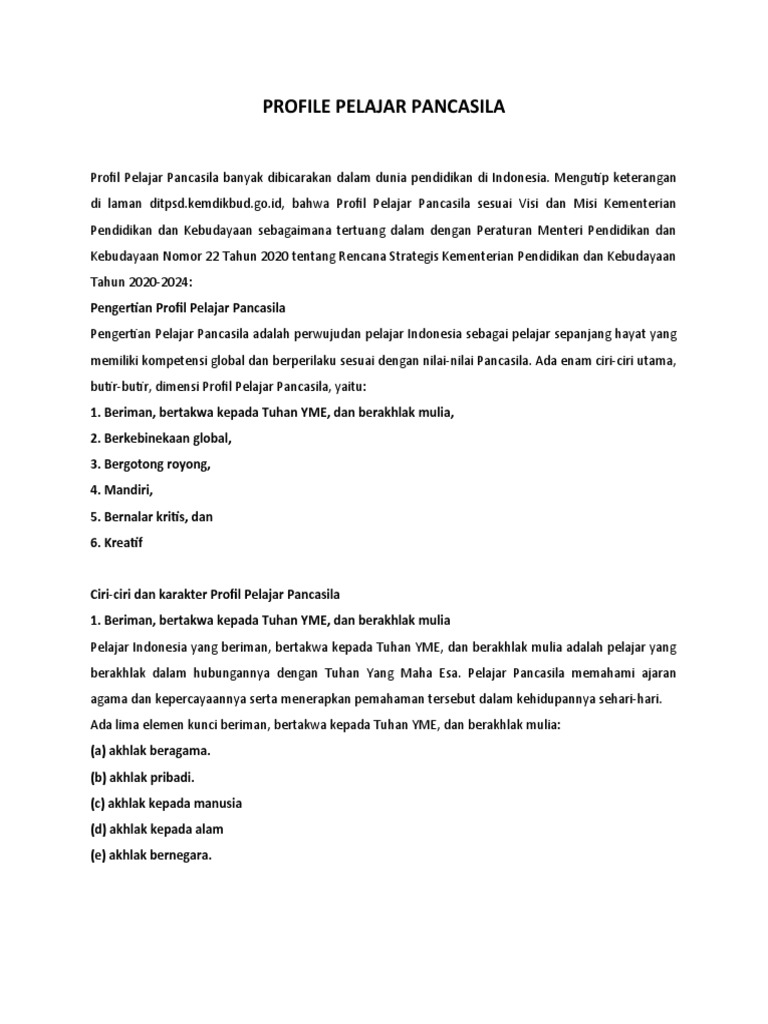 Profil Pelajar Pancasila | PDF