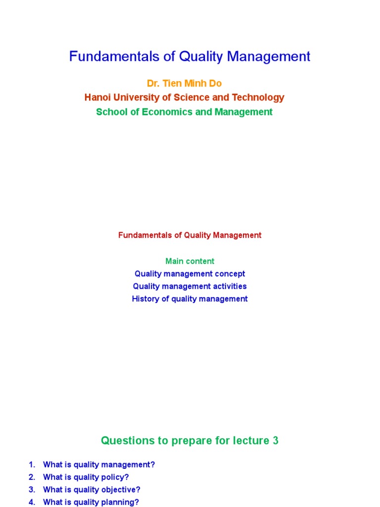 Lecture 3 - Fundamentals of Quality Managment | PDF | Quality ...