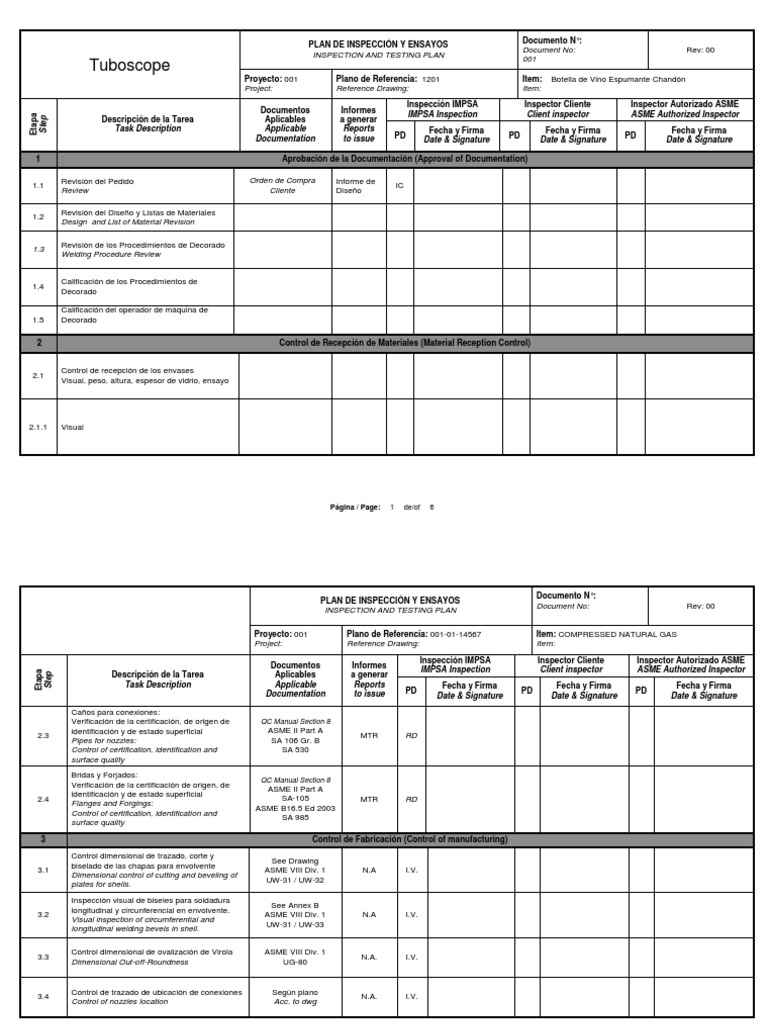 Plan de Inspeccion en Blanco | PDF | Materiales | Ingeniería