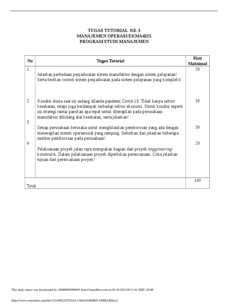 Tugas 3 Manajemen Operasi | PDF