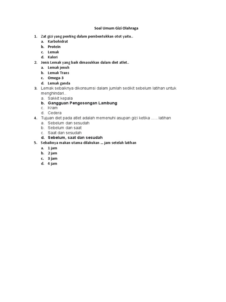 Gizi Olahraga: Nutrisi Penting untuk Atlet | PDF