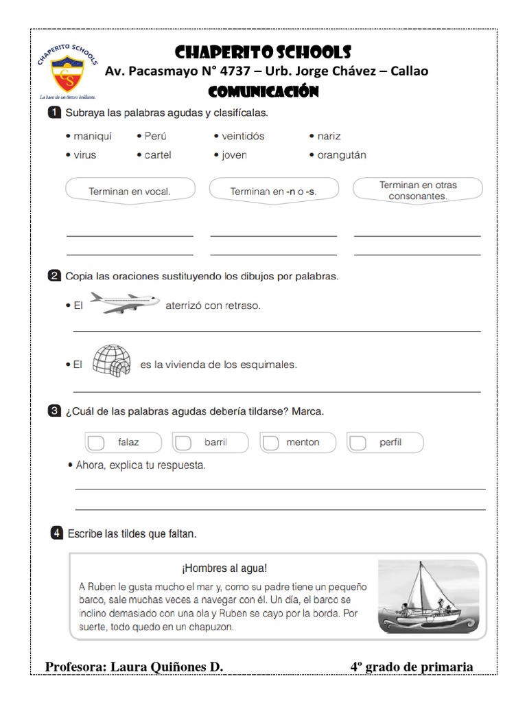 Ejercicios de Palabras Agudas 4º Primaria | PDF