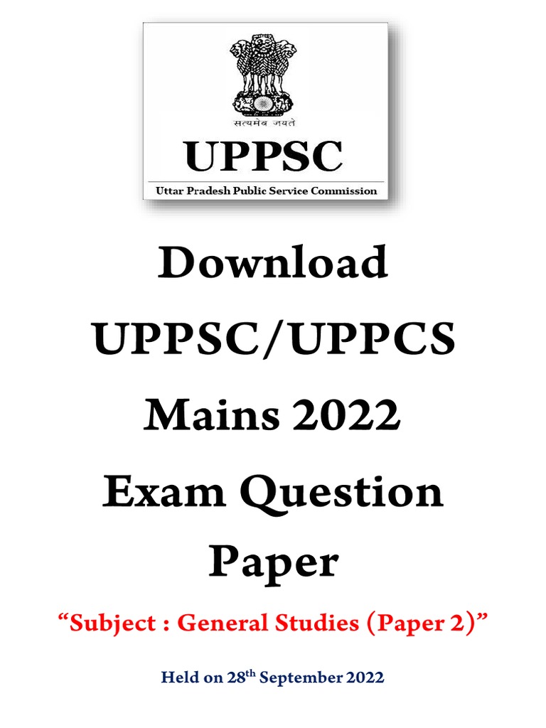 UPPSC UPPCS Mains 2022 General Studies Exam Question Paper 2 Held On 28 ...