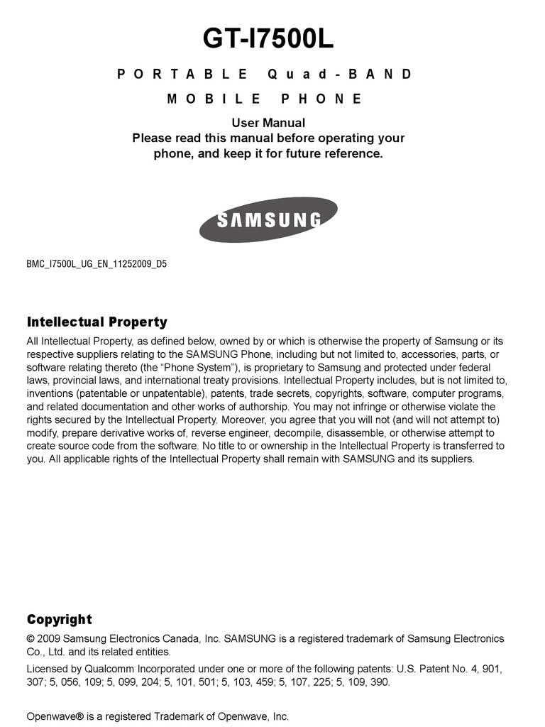 GT-I7500L: Portable Quad-Band Mobile Phone | PDF | Web Page | Email