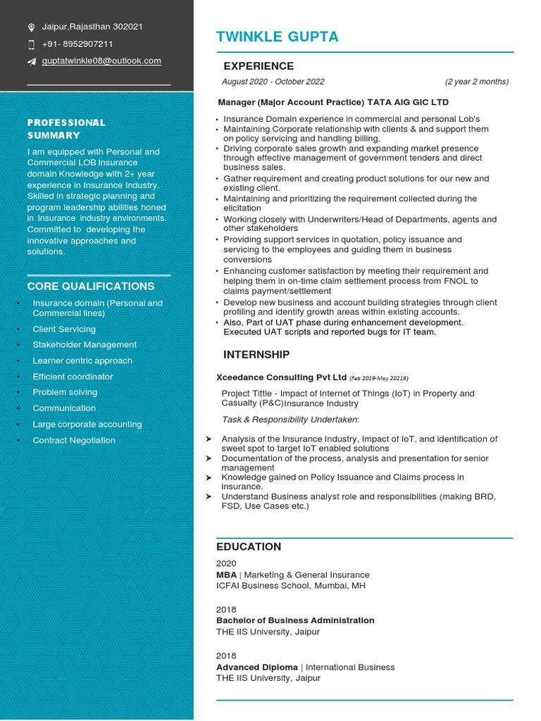 Twinkle Gupta Updated Resume | PDF | Insurance | Business