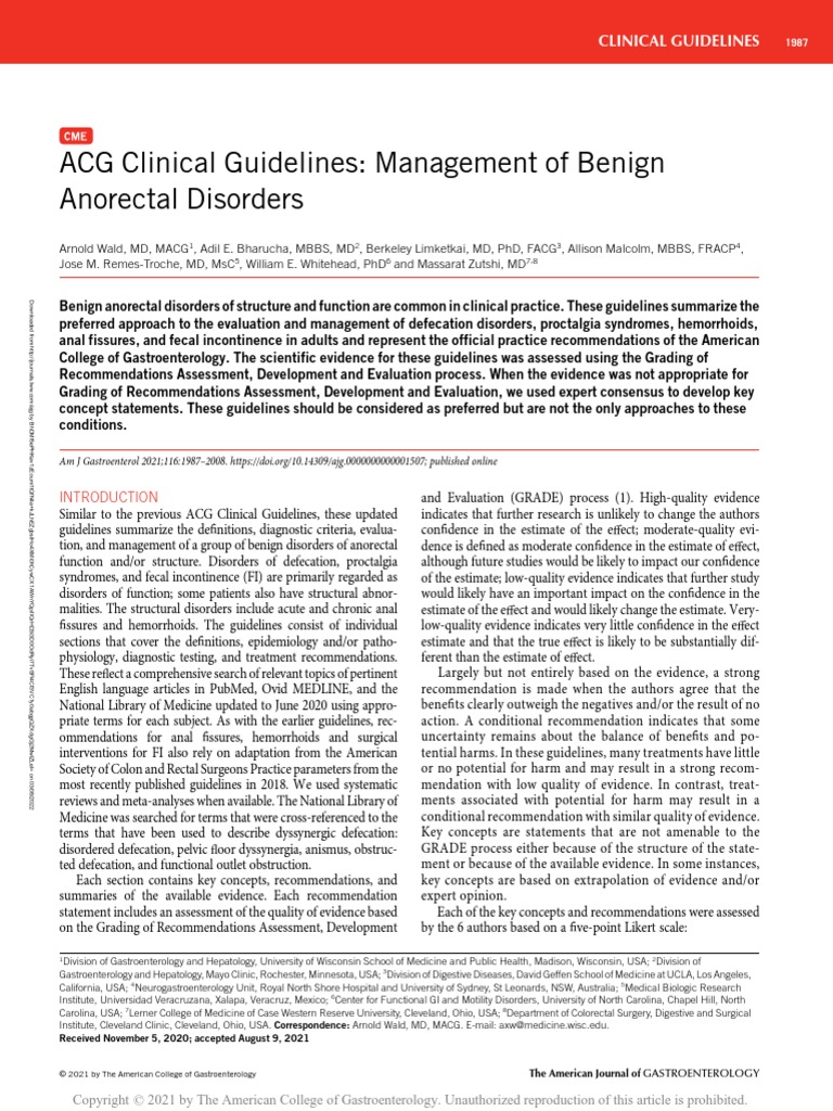 ACG Clinical Guidelines Management of Benign Anorectal Disorders | PDF ...