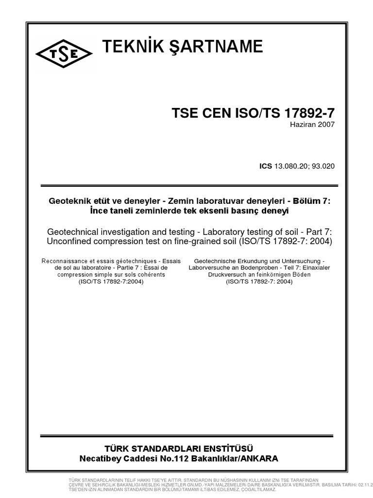 TSE CEN ISO TS 17892-7 Haziran 2007 | PDF