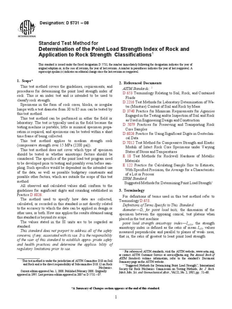 Point Load Strength Index Testing Guide | PDF | Strength Of Materials ...