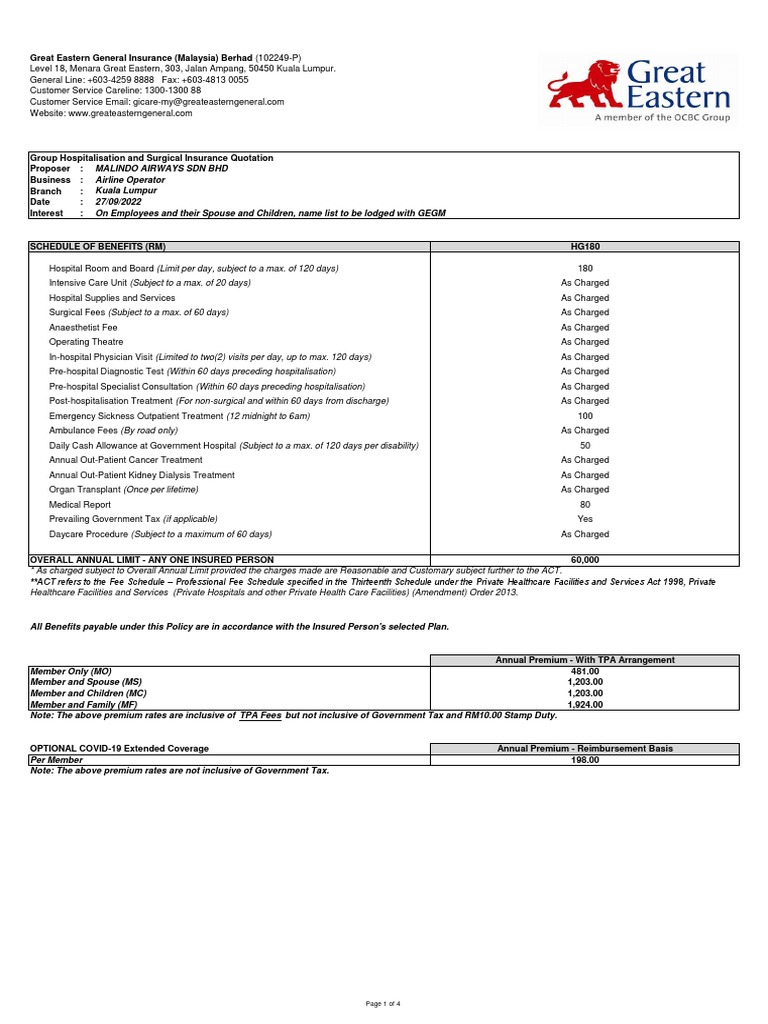 2023 03 Appendix B - Schedule Benefit Ghs | PDF | Insurance | Hospital