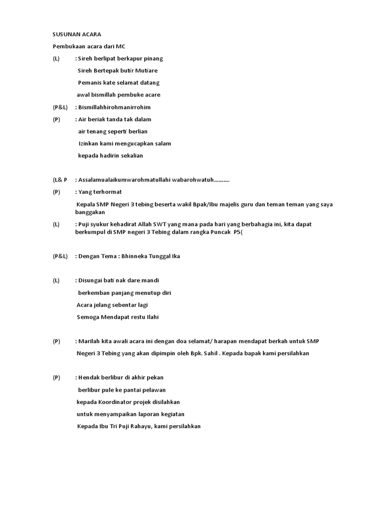 SUSUNAN ACARA p5 Bhinneka Tunggal Ika | PDF