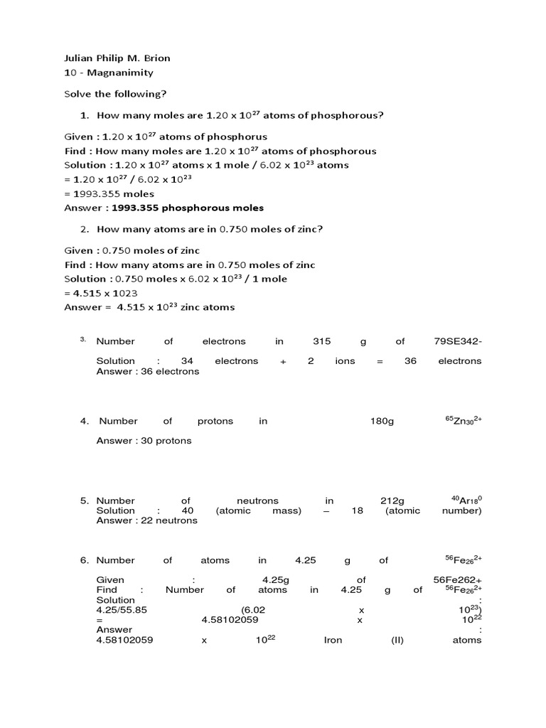 MOLE CONCEPT Act | PDF | Atoms | Mole (Unit)