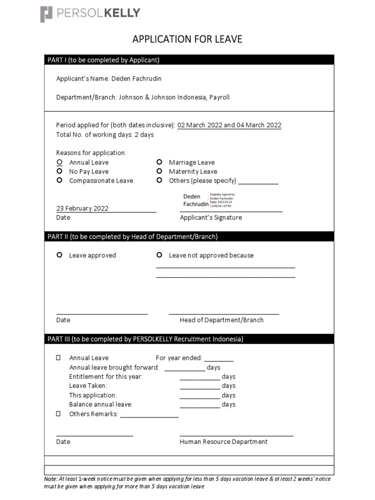 Annual Leave Application Form | PDF
