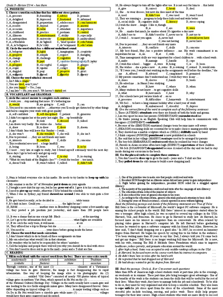 G9 Review Unit 3 4 | PDF | Literacy | Adolescence