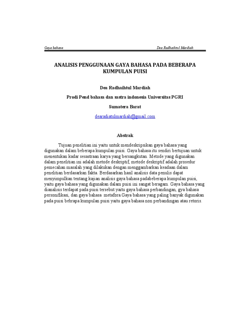 Analisis Gaya Bahasa Pada Beberapa Kumpulan Puisi | PDF Analisis Gaya Bahasa Pada Beberapa Kumpulan Puisi | PDF