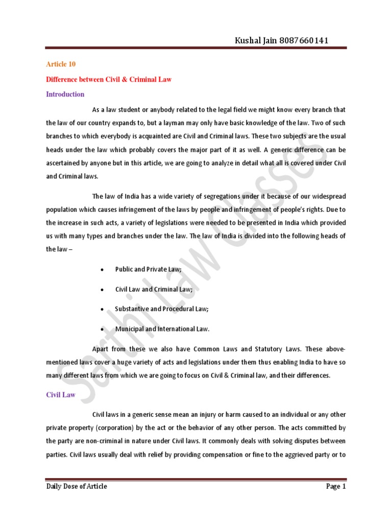 Difference Between Civil & Criminal Law | PDF | Criminal Law | Crimes Difference Between Civil & Criminal Law | PDF | Criminal Law | Crimes