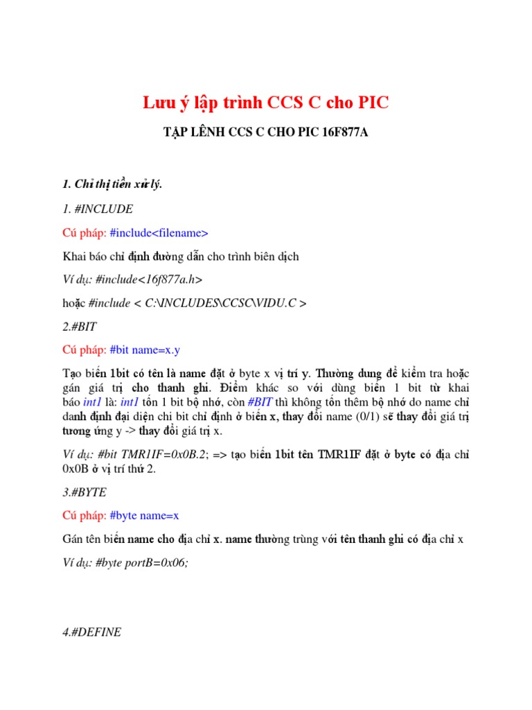 Lưu ý lập trình CCS C cho PIC | PDF