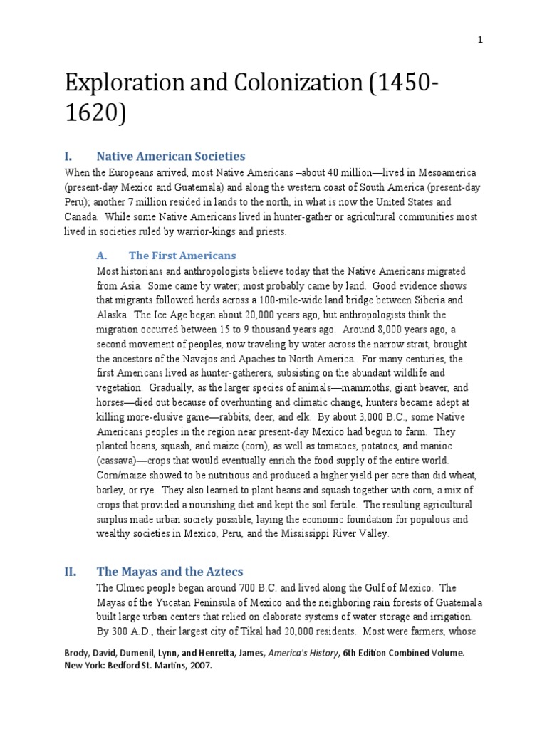 U.S. History I Lecture Notes On Exploration and Colonization (CH 1 ...
