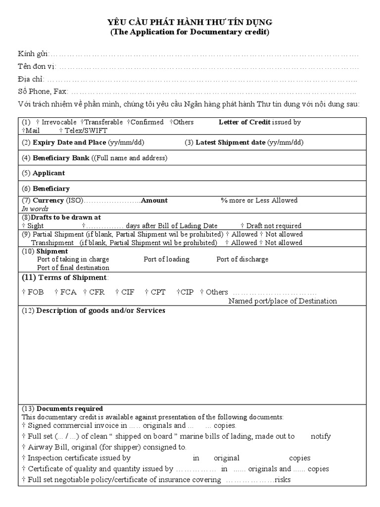 Mẫu Giấy yêu cầu phát hành LC (Word) | PDF | Business Documents | Trade