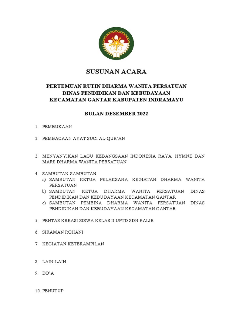 Susunan Acara Dharma Wanita Gantar | PDF