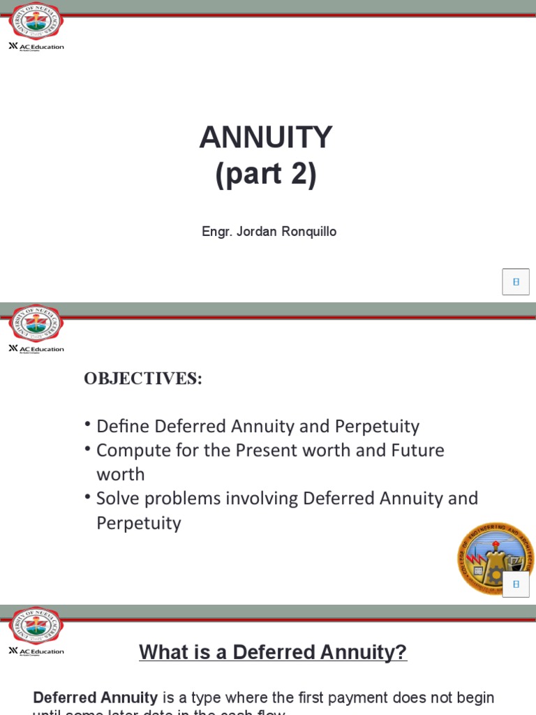 Annuity (Deferred and Perpetuity) | PDF | Life Annuity | Interest