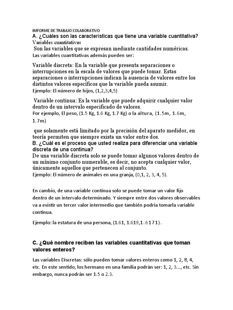 Informe sobre Variables Cuantitativas | PDF