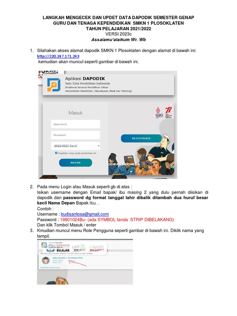 LANGKAH MENGECEK DAN UPDET DATA DAPODIK Versi 2023c | PDF