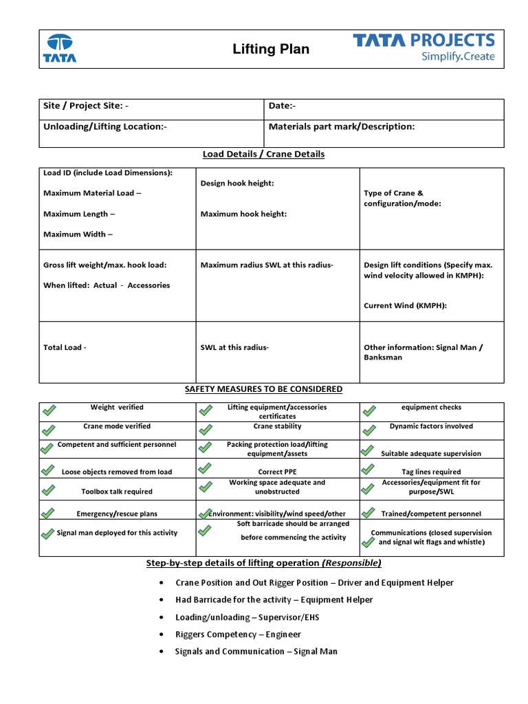 Lifting Plan Format | PDF | Crane (Machine) | Manufactured Goods