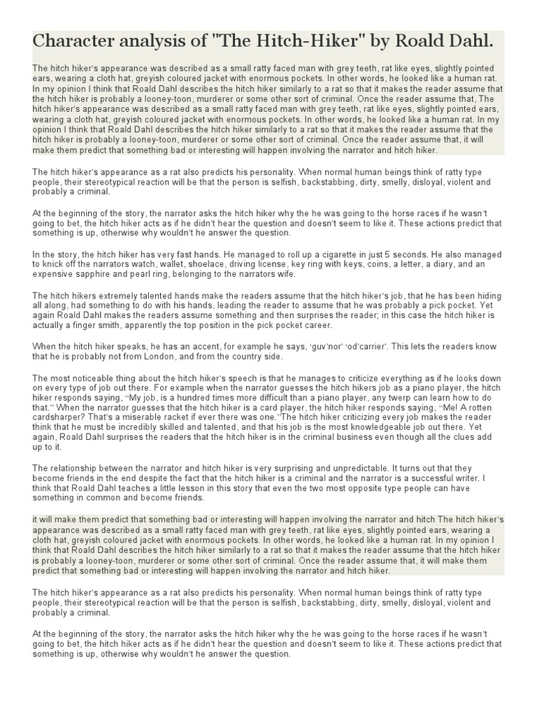 Character Analysis of The Hitchhiker | PDF | Hitchhiking