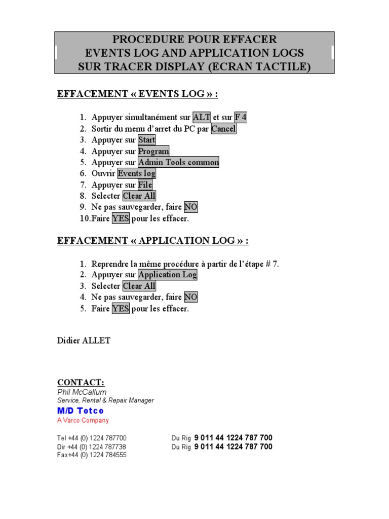 Procédure d'effacement des logs | PDF