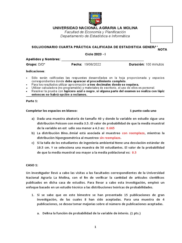 PC4 EG - Solucion | PDF | Desviación Estándar | Muestreo (Estadísticas)