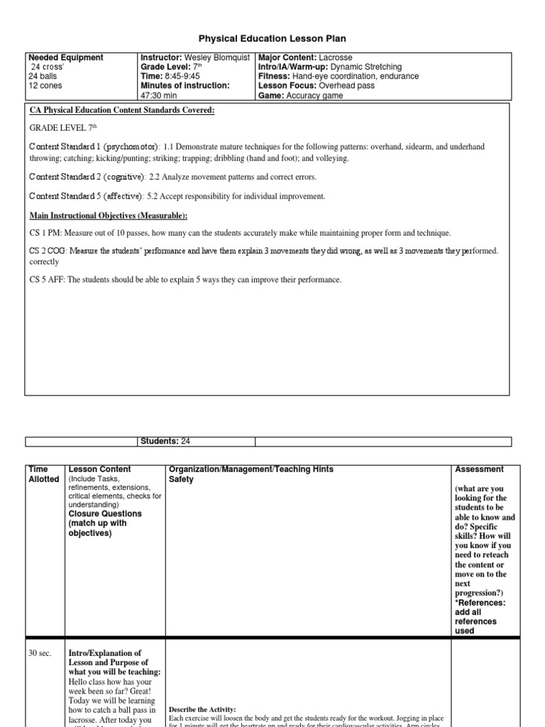 Lacrosse Lesson Plans | PDF | Physical Education | Teachers