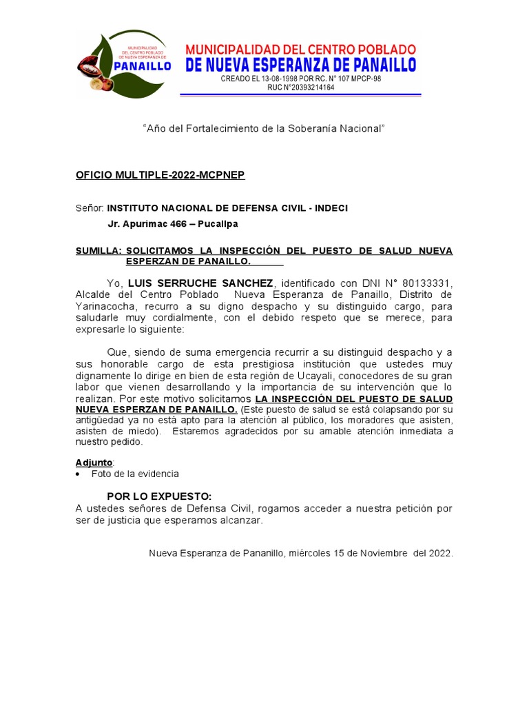 Oficio Inspeccion Defensa Civil | PDF