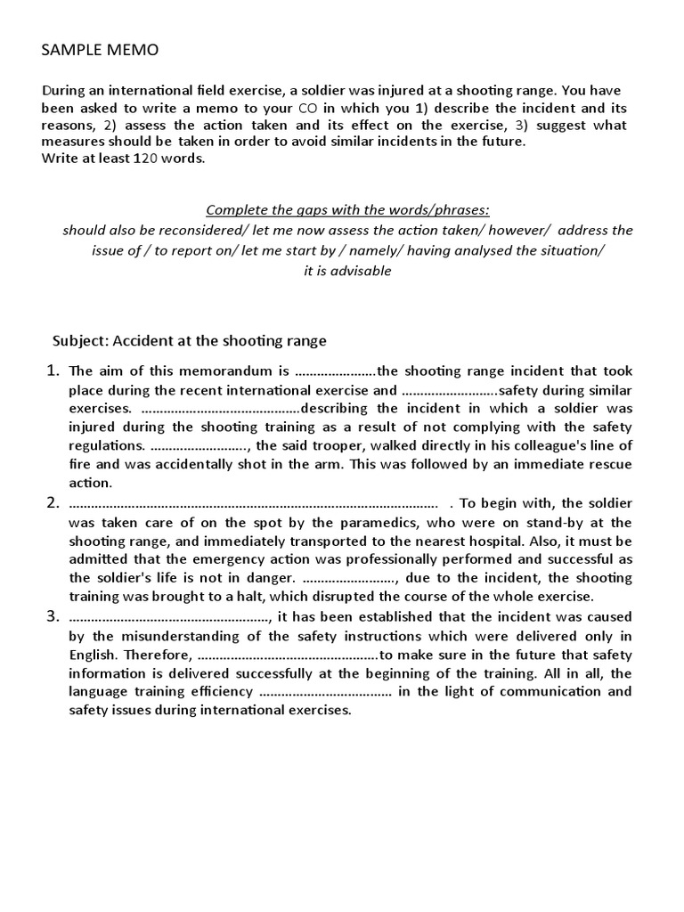 Sample Memo Accident at The Shooting Range | PDF