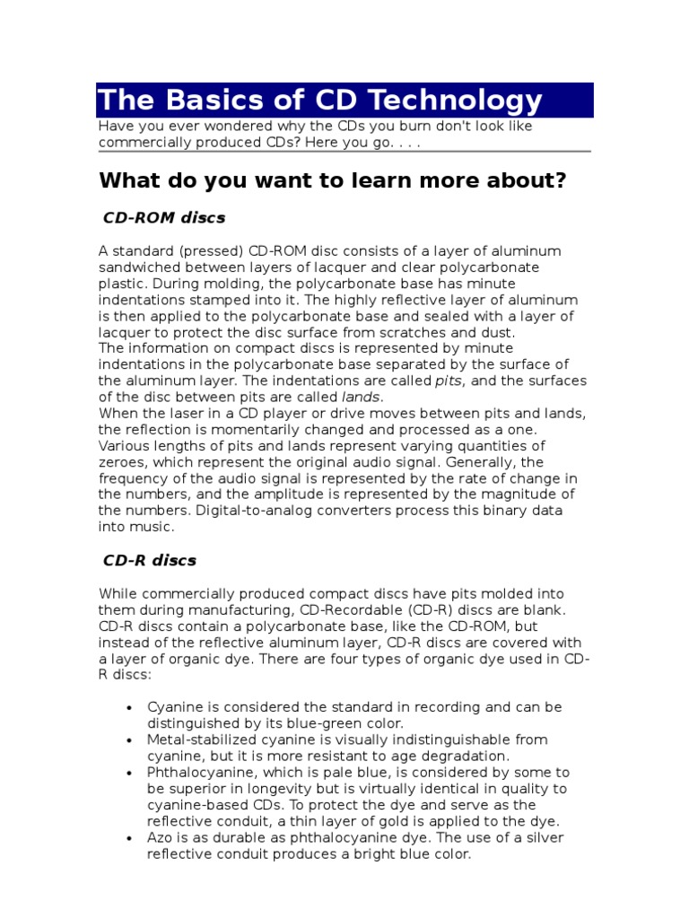 The Basics of CD Technology | PDF | Compact Disc | Cd Rom