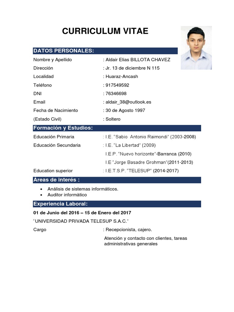 Curriculum Vitae de Aldair Billota | PDF