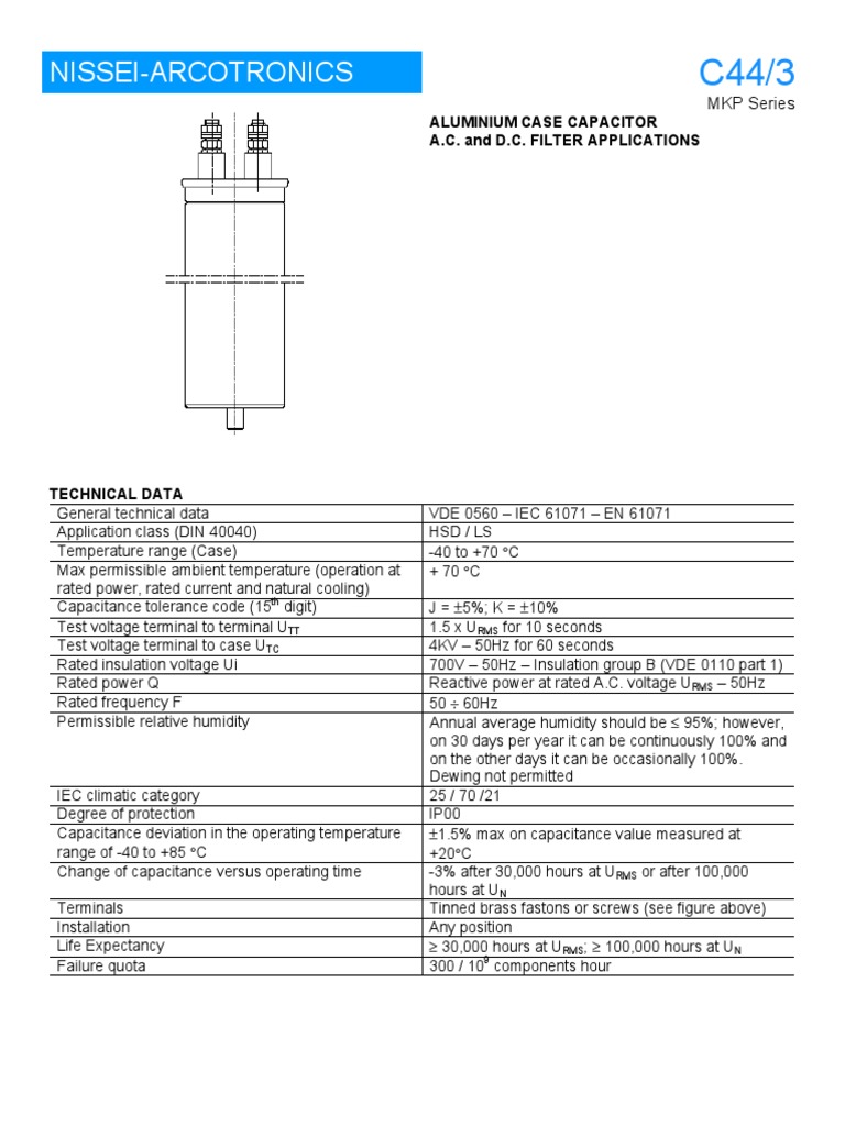 MKP Series Aluminum Capacitors for AC/DC Filters | PDF | Capacitor | Capacitance