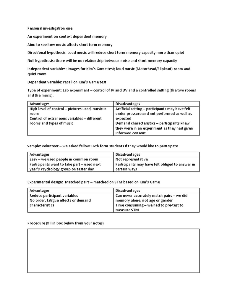 Experiment On Context Dependent Memory Write Up 1 Pdf Experiment Level Of Measurement 