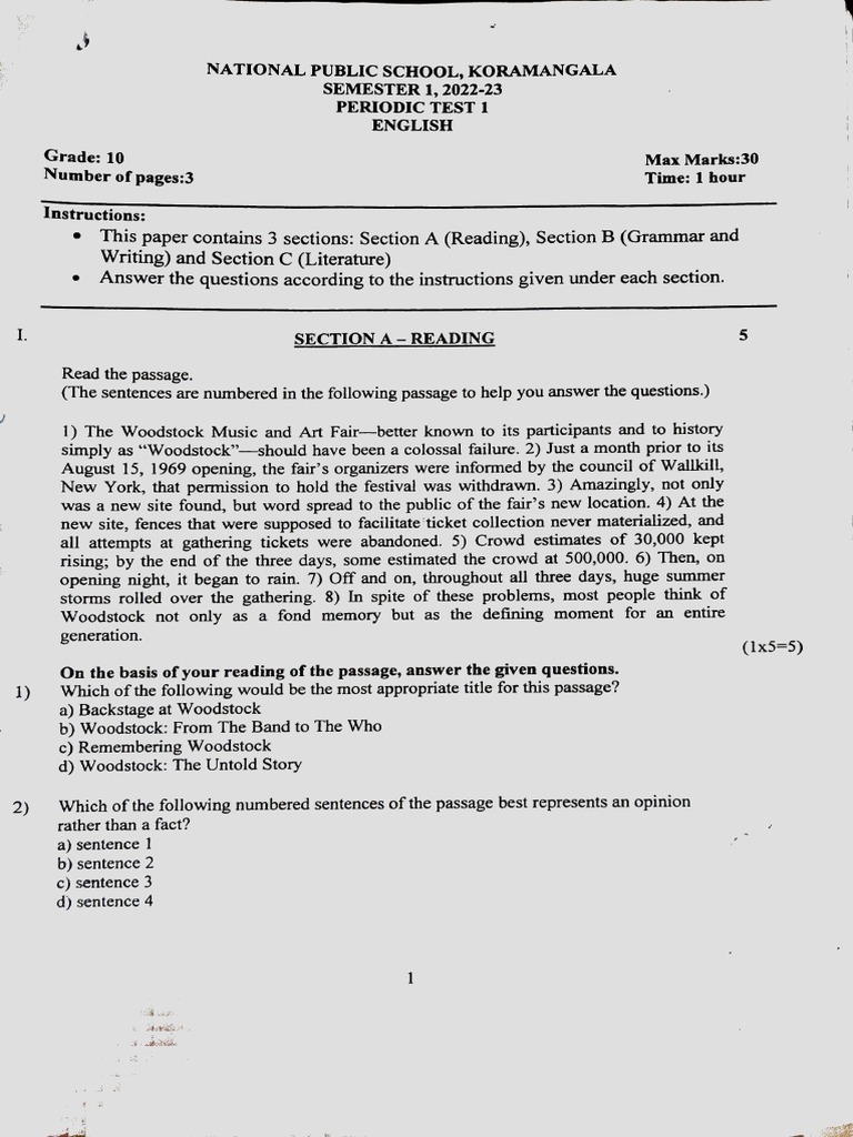 PT1 Class 10 | PDF