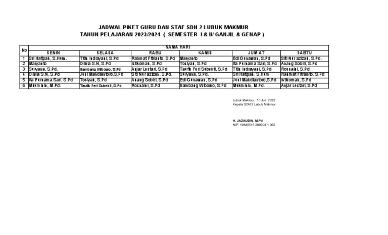 Jadwal Guru Piket Masa Normal TH 2023-2024.acc | PDF