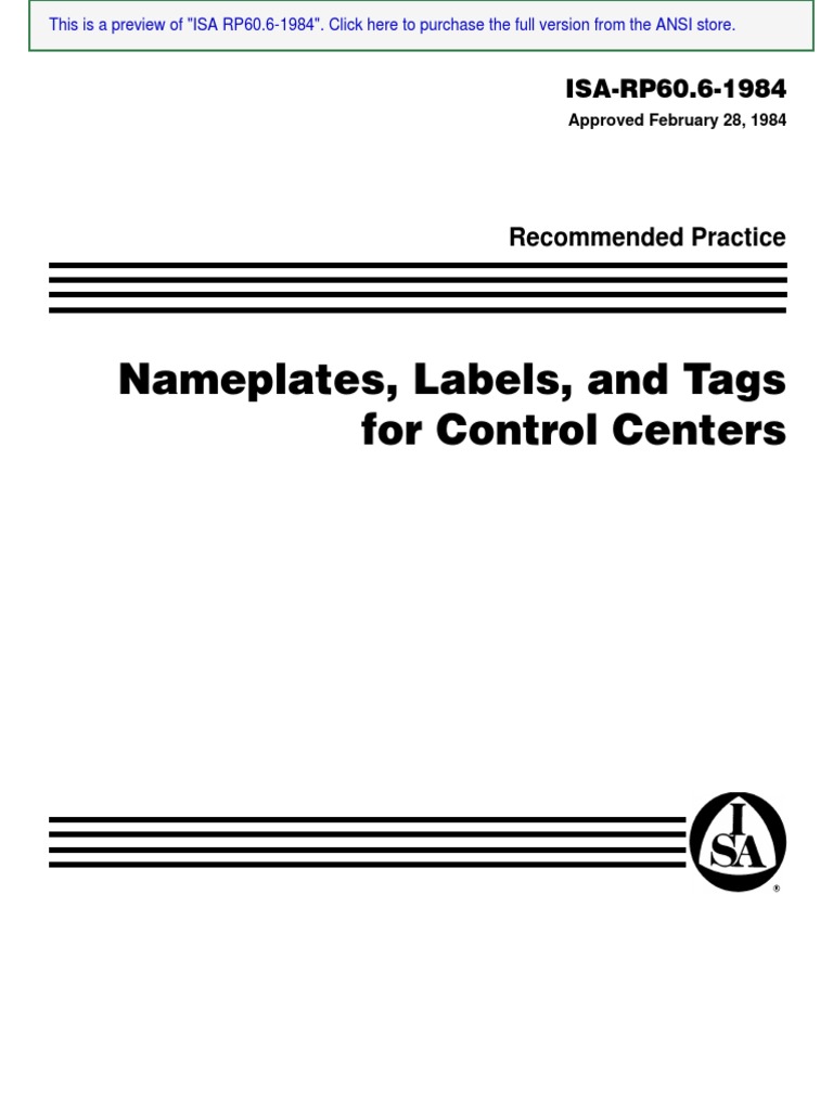 Preview - ISA+RP60.6-1984 - Nameplates-Labels and Tags | PDF ...