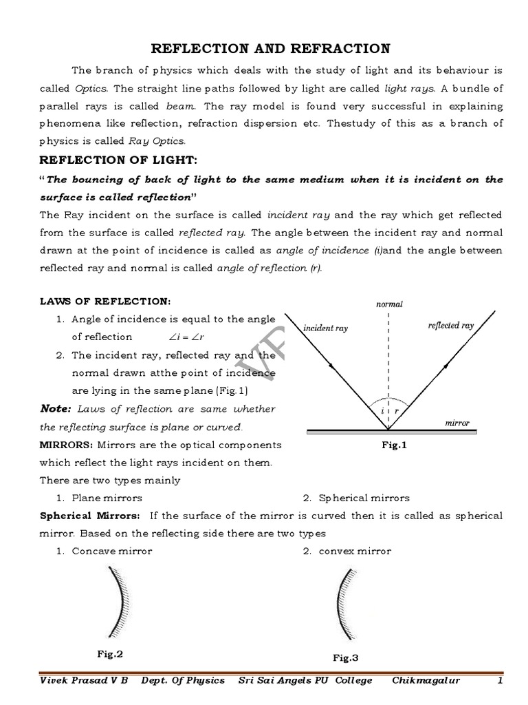 Reflection of Light FINAL | PDF | Reflection (Physics) | Mirror