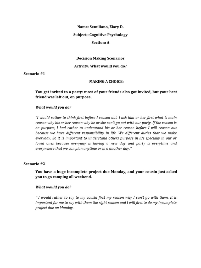Decision Making in Cognitive Psychology | PDF