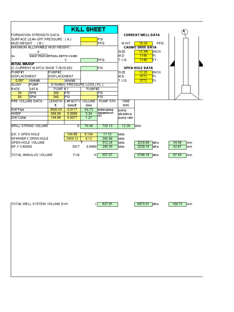 Kill Sheet Auto | PDF | Casing (Borehole) | Physical Sciences