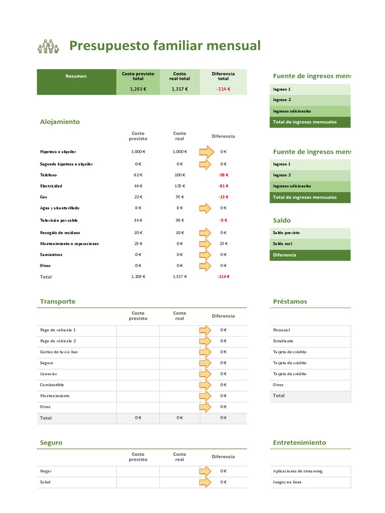 Planificador de Presupuesto Familiar | PDF | Economias