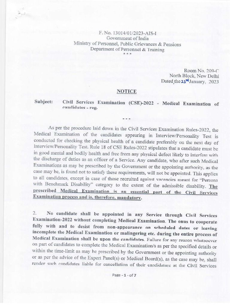 Medical Notice For CSE-2022 | PDF