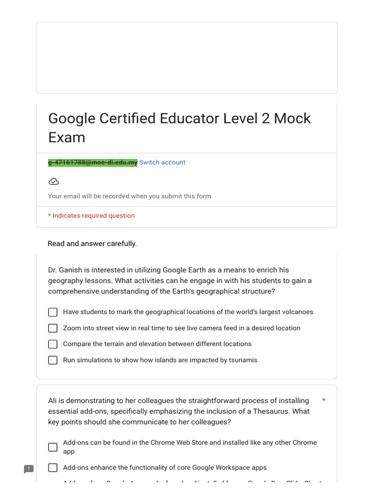 Google Certified Educator Level 2 Mock Exam | Download Free PDF | Teachers | Gmail