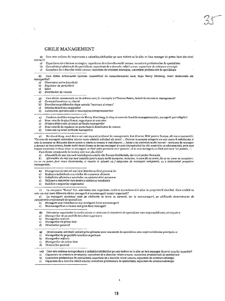 Grile Management Cu Rezolvari | PDF