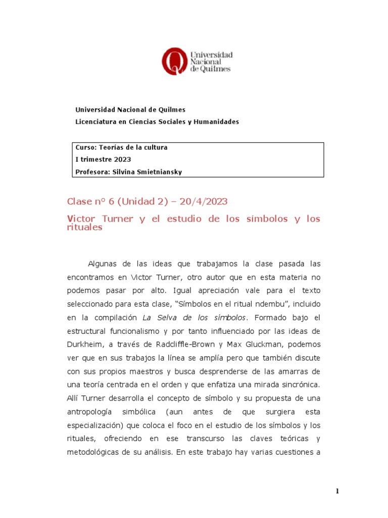 TC UVQ 2023 - Clase 6 Rituales Turner | PDF | Rituales | Los símbolos