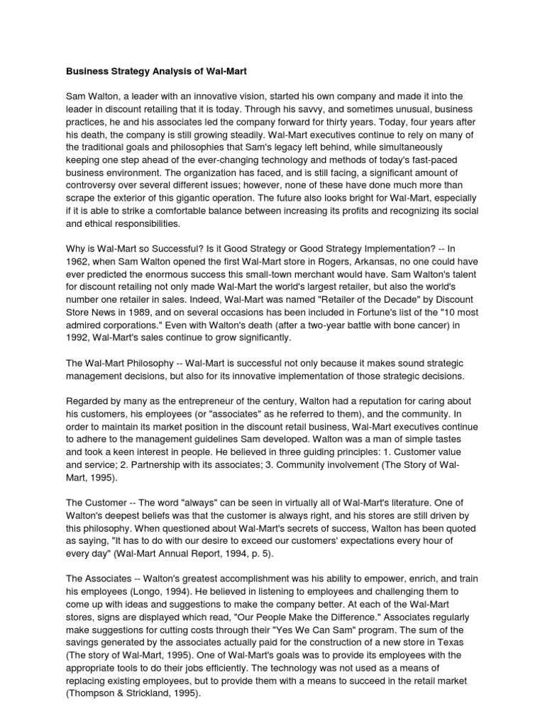 Business Strategy Analysis of Wal-Mart | PDF | Walmart | Retail